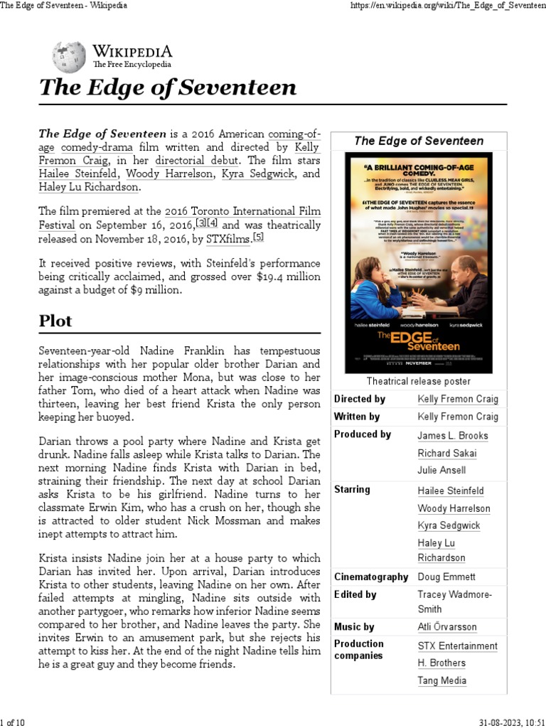 The Edge of Seventeen - Wikipedia | PDF