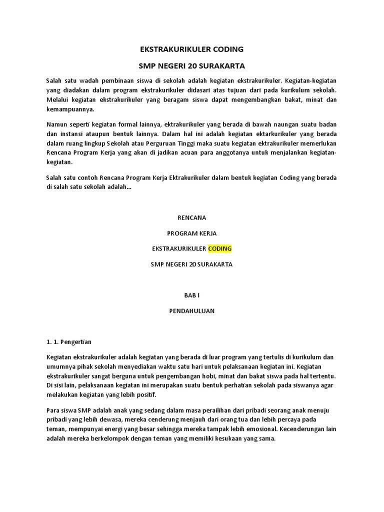 Rencana Program Kerja Ekstrakurikuler Coding | PDF