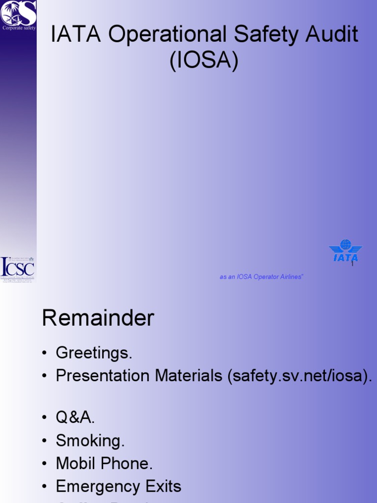 IOSA Operational Safety Audit Overview | PDF | Business | Computers