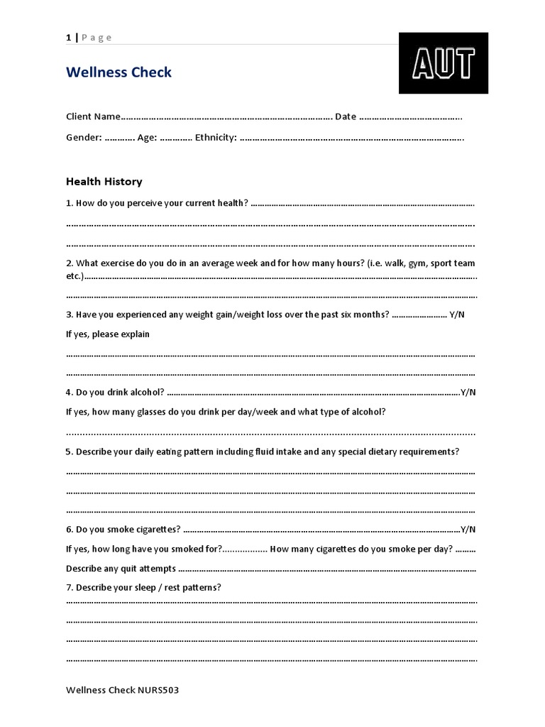 Wellness Check Questionnaire Updated 2023 | PDF