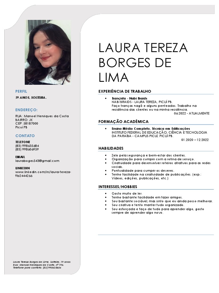 Currículo Laura Tereza Borges de Lima | PDF