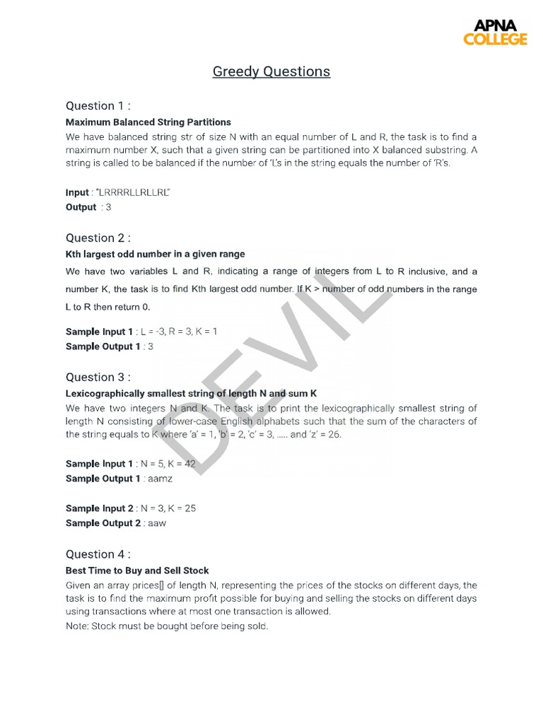 Greedy Questions | PDF