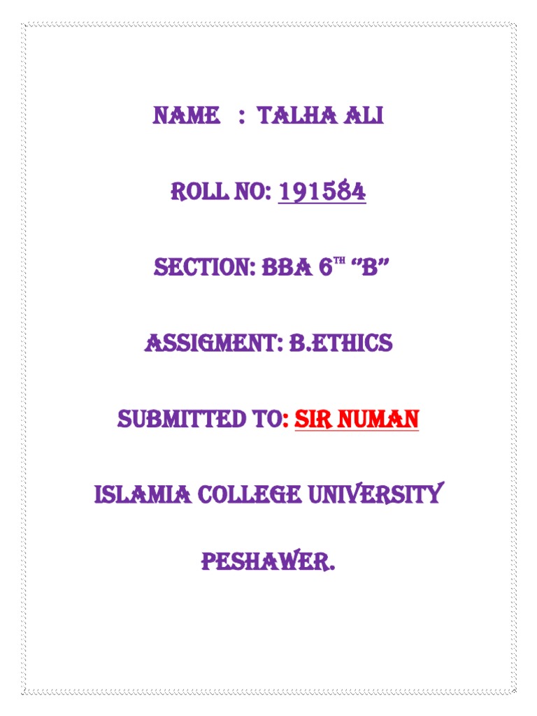 Talha Ali (191584) Ethics Assignment | PDF