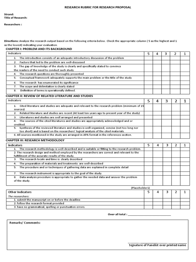 Research Proposal Rubrics | PDF | Methodology | Data