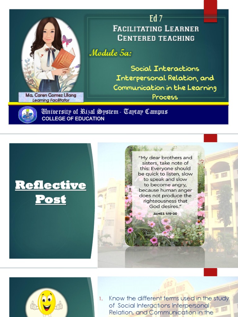 Ed7 Module 5A Social Interactions Interpersonal Relation, and Communication in The Learning ...