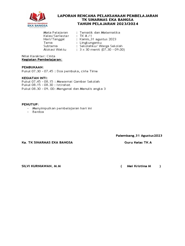 RPP TK A 31 Agustus 2023 | PDF