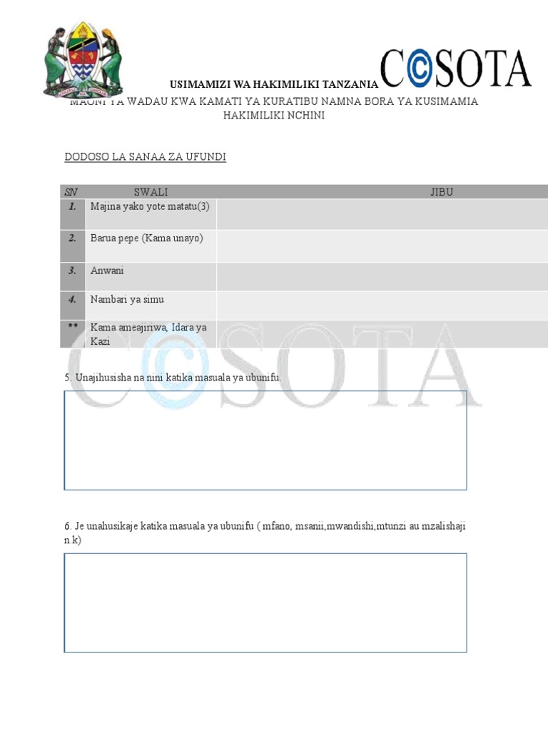 Dodoso La Sanaa Za Ufundi | PDF