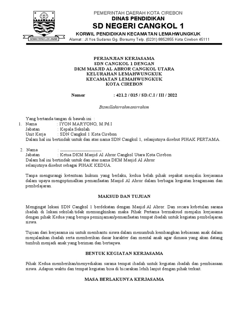 MOU SDN Cangkol 1 dan Masjid Al Abror | PDF