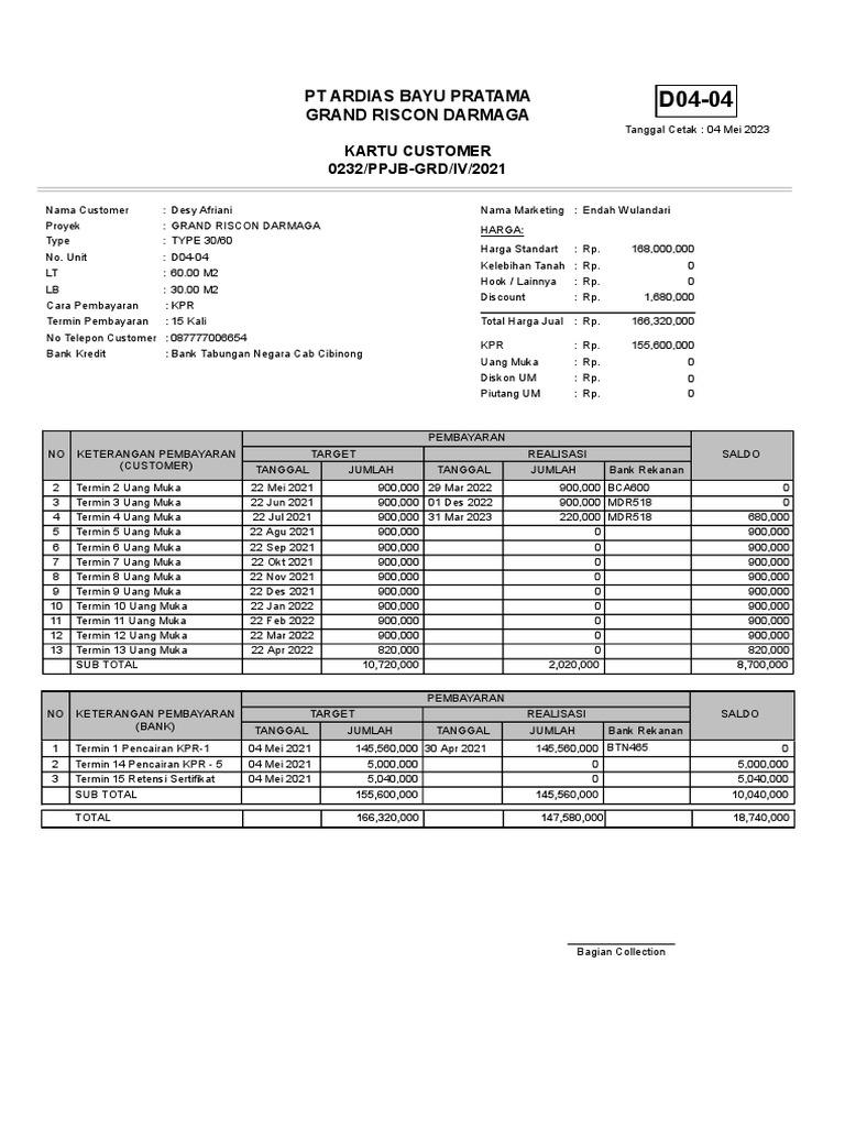 Kartu Piutang Konsumen Desy Afriani D04-04 GRD | PDF
