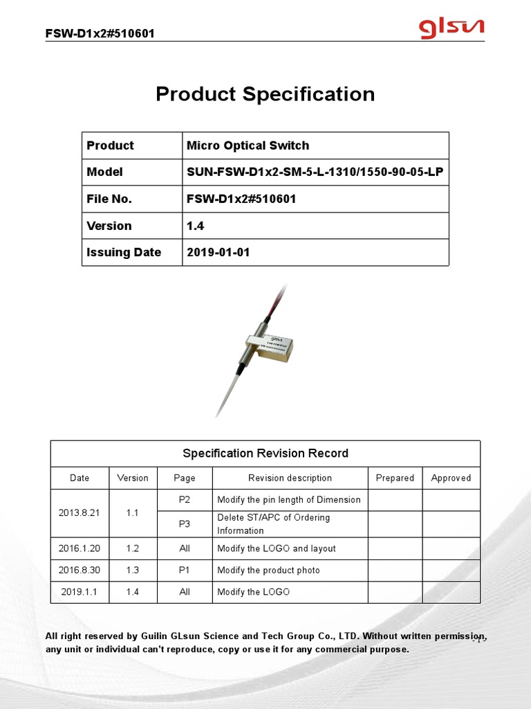 FSW d1x2 Micro Optical Switch Data Sheet 510601 | Download Free PDF | Electromagnetism ...