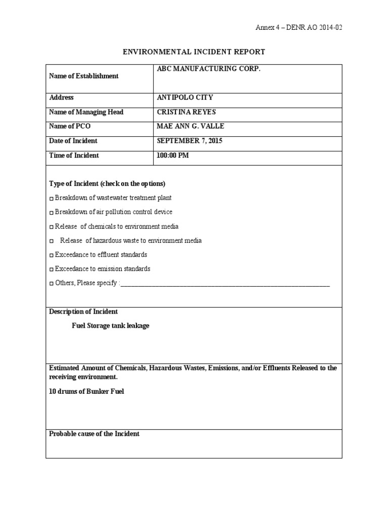 Environmental Incident Report | PDF