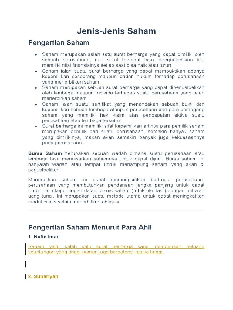 Jenis-Jenis Saham | PDF