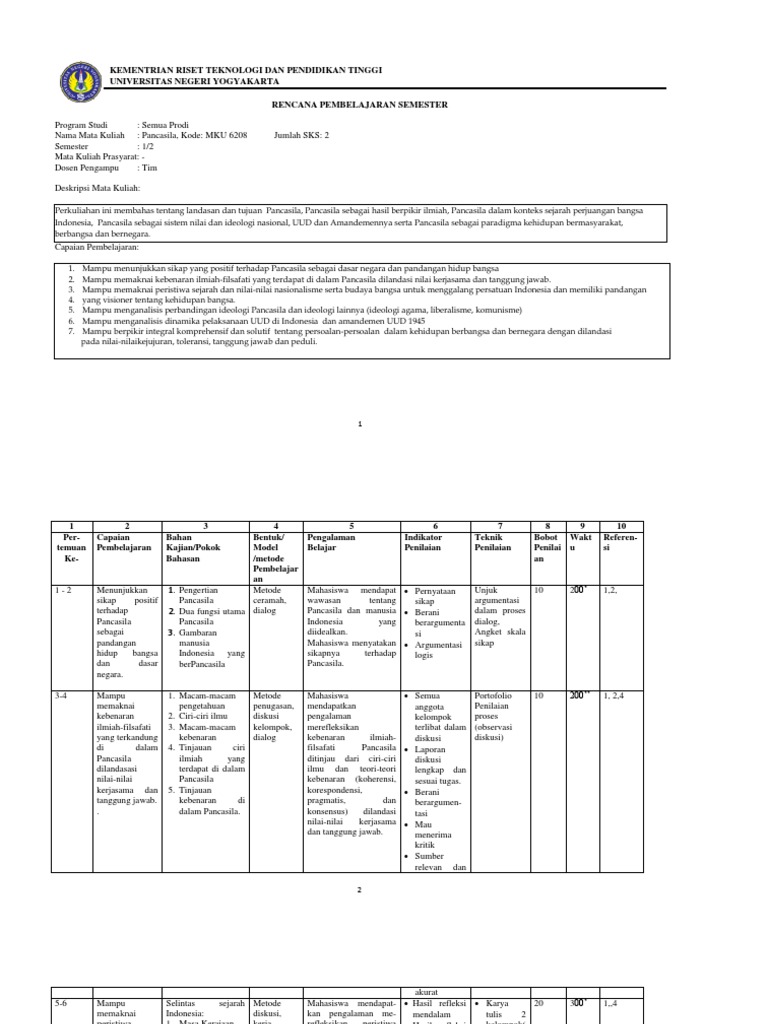 RPS Pancasila | PDF | Sains & Matematika