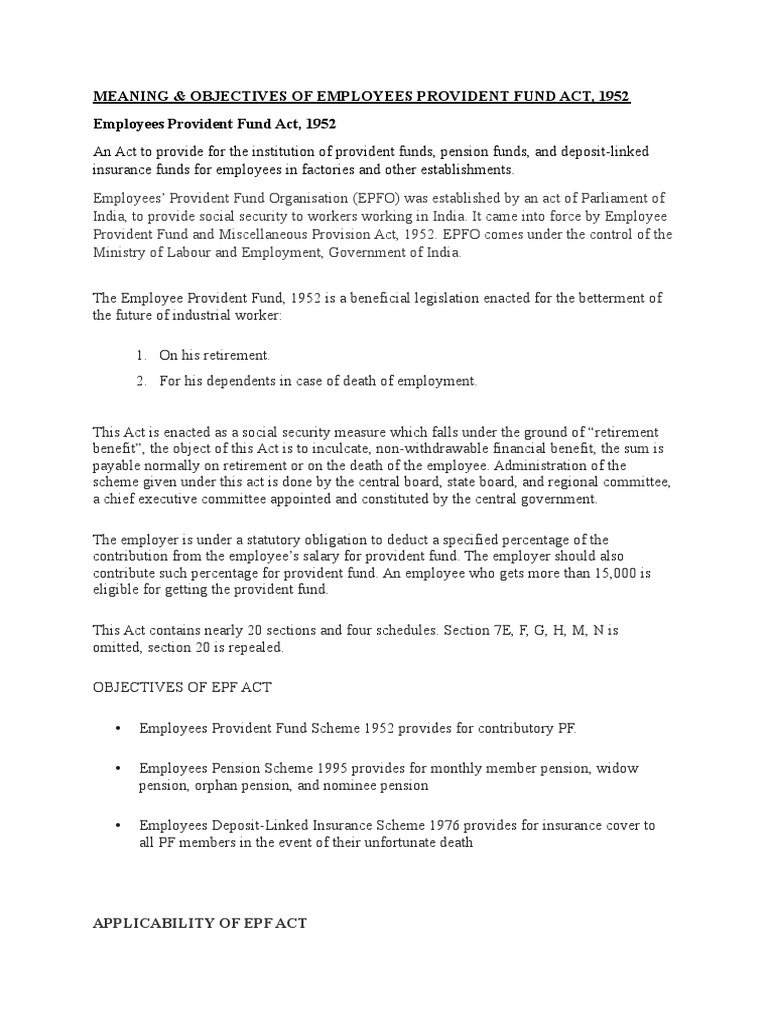 Reading Material - EPF Act, 1952 | PDF | Pension | Business