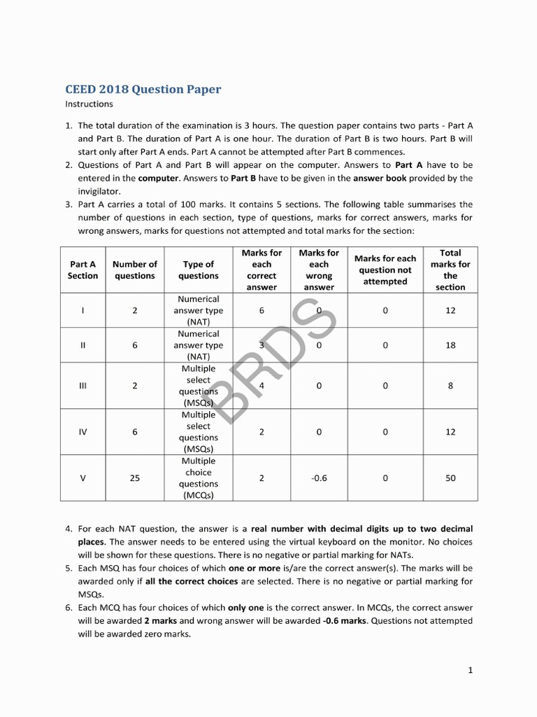 CEED 2018 Original Paper With Answer Key | PDF