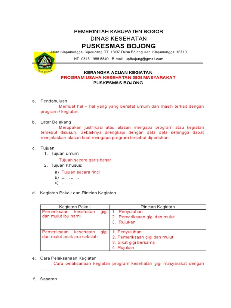 Format KAK Bojong F4 | PDF