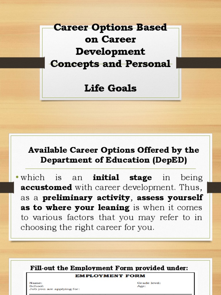 Career Options Based On Career Development Concepts and | PDF