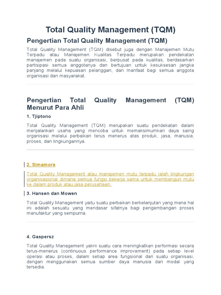 Total Quality Management (TQM) | PDF