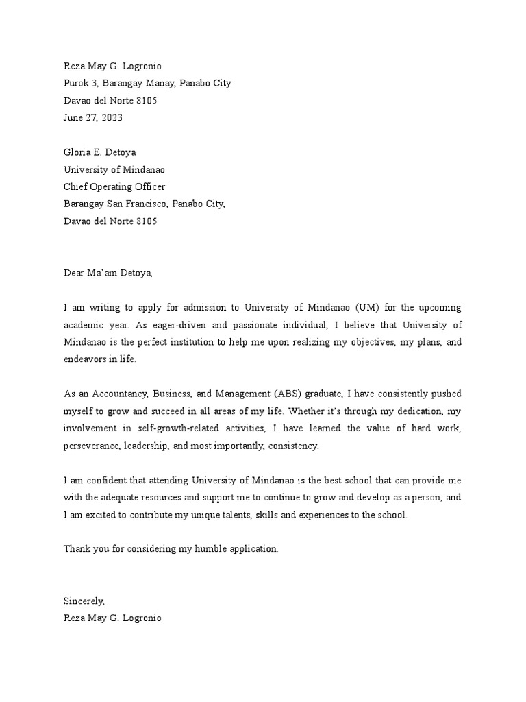 UM Admission Application Letter | PDF | Career & Growth