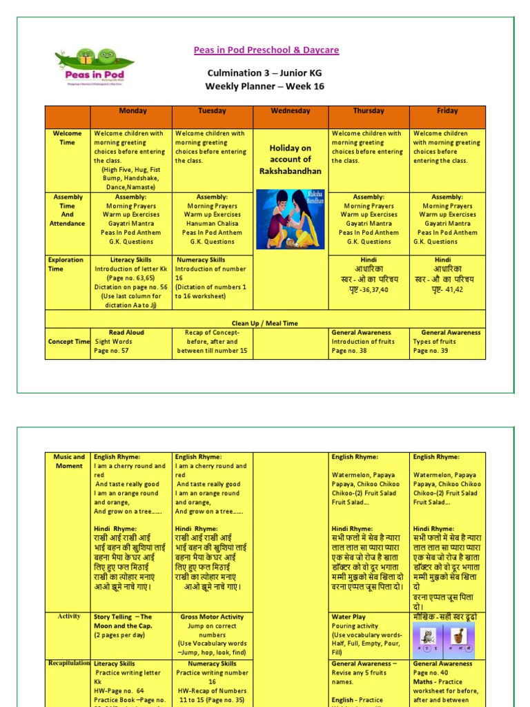 JR - KG Planner Week 16 | PDF