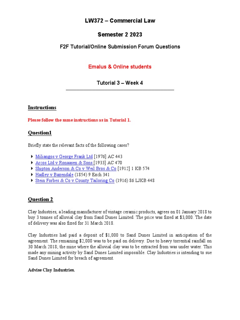 LW372-S2 2023 Tutorial 3 Qs WK4 For Moodle | PDF | Law | Science & Mathematics
