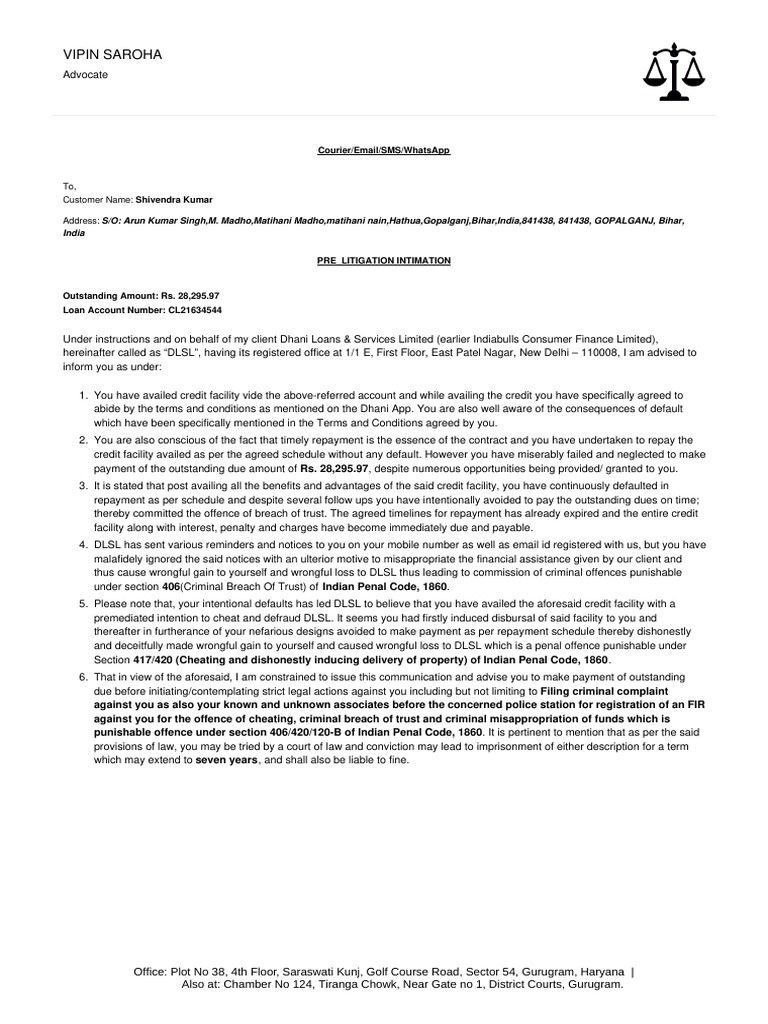 Legal Notice | PDF | Credit | Finance & Money Management