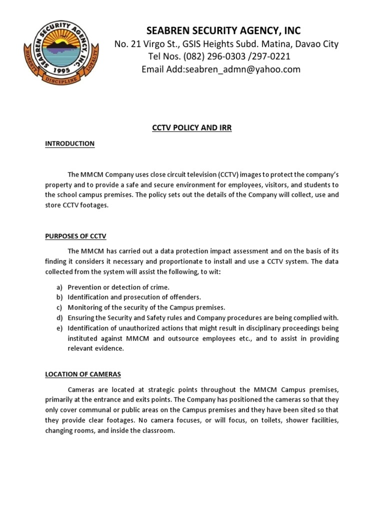 CCTV Policy and Data Protection Guidelines | PDF