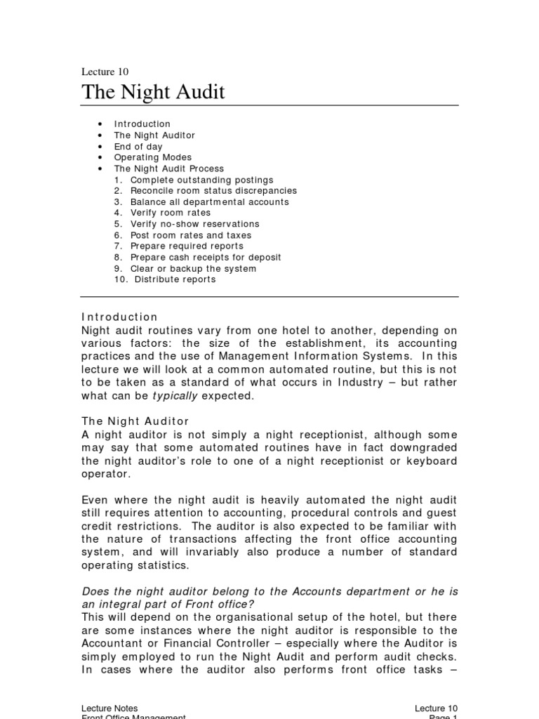 Night Audit Process in Hotels | PDF | Finance & Money Management
