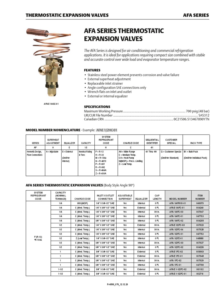 Afa Series Thermostatic Expansion Valves Catalog en Us 1569678 | PDF ...