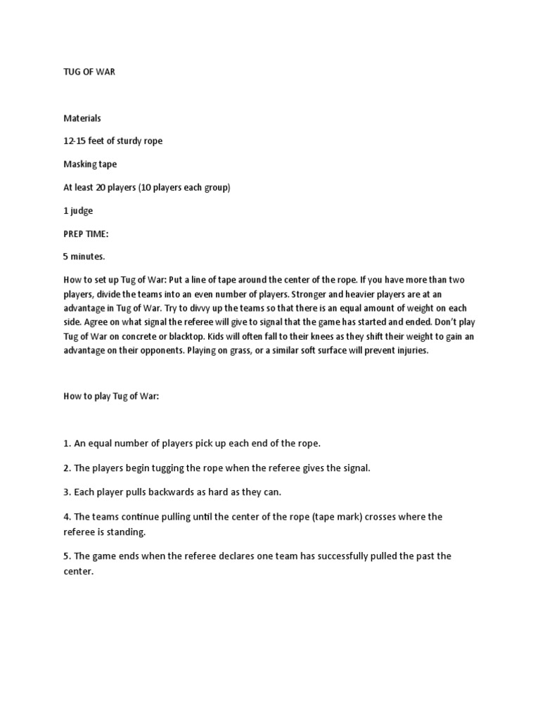 TUG OF WAR Mechanics | PDF | Sports & Recreation