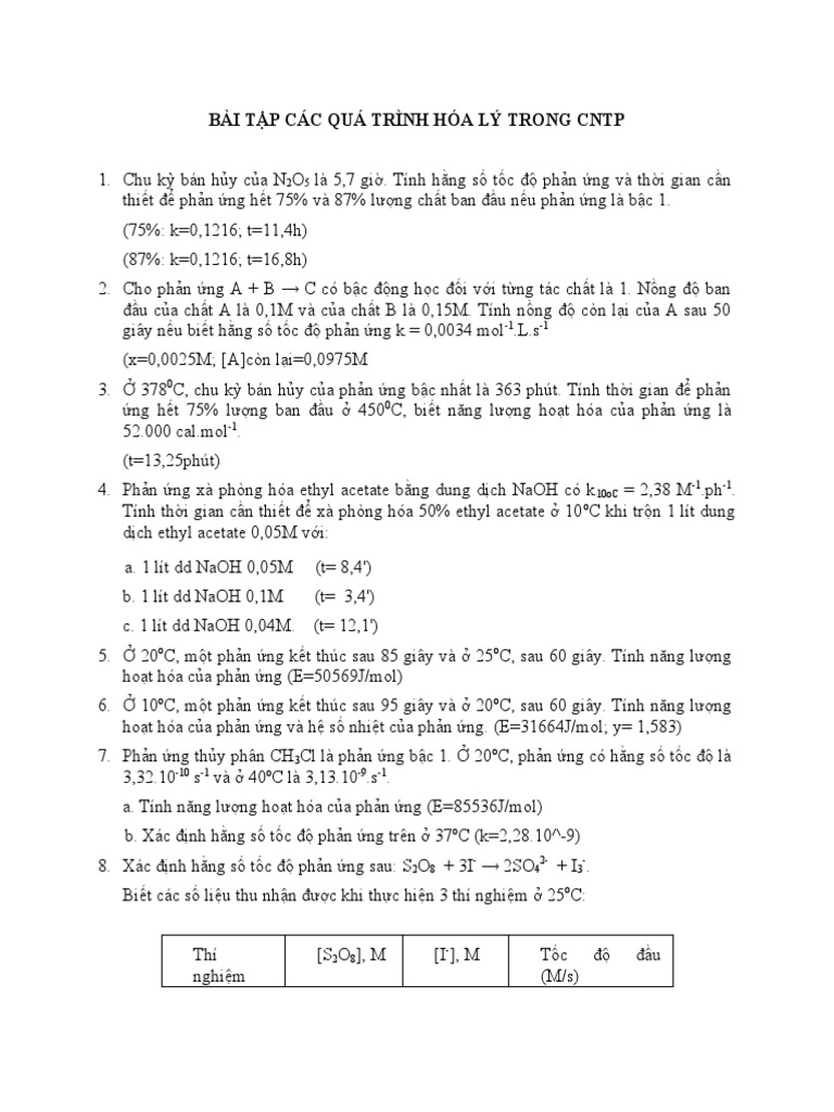 Bai Tap Các QT Hoá Lý Trong CNTP | PDF