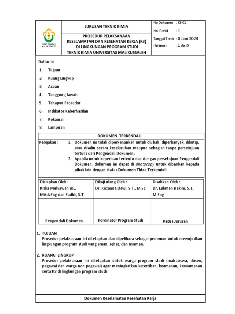 CP.1.1 - Prosedur K3 | PDF