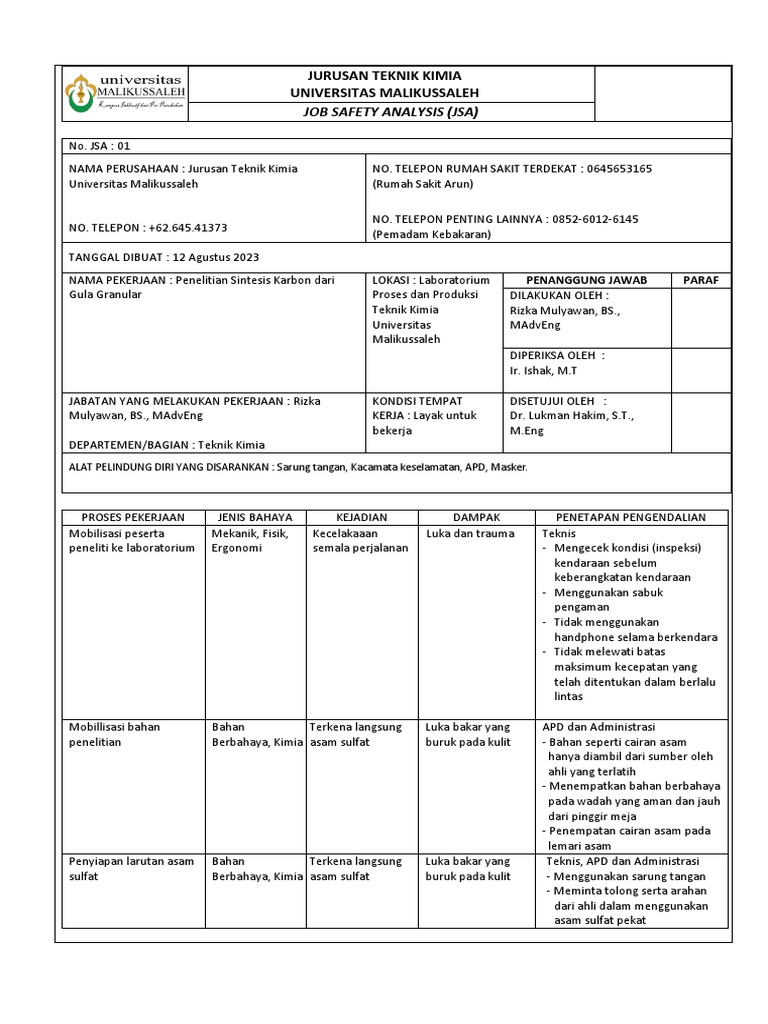 .CP.8.1 - Job Safety Analysis (JSA) | PDF