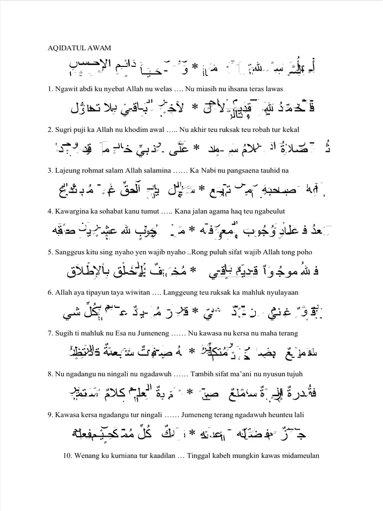 Dokumen - Tips - Aqidatul Awam Beserta Terjemahan Sunda | PDF | Teknologi & Rekayasa