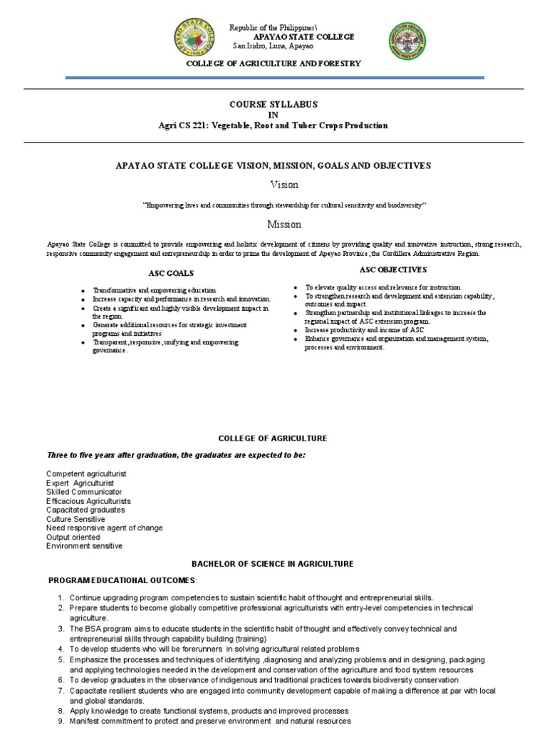 Agri CS 221 - Syllabus | PDF | Vegetables | Agriculture