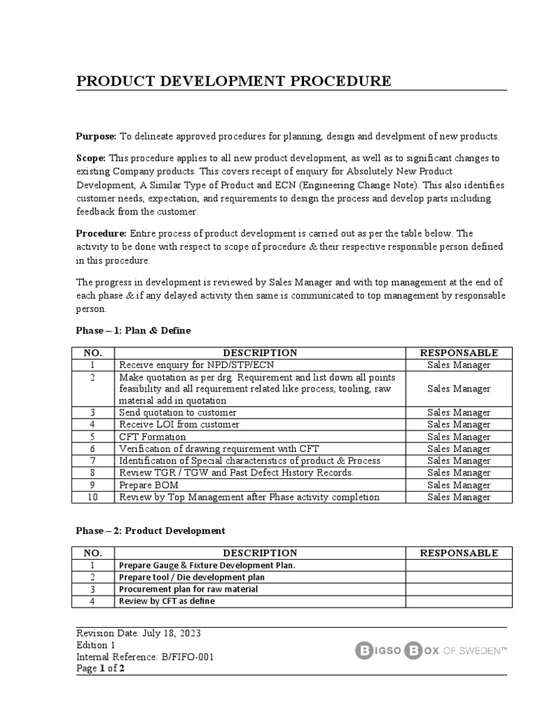 Product Development Procedure | PDF | Systems Science | Systems Theory