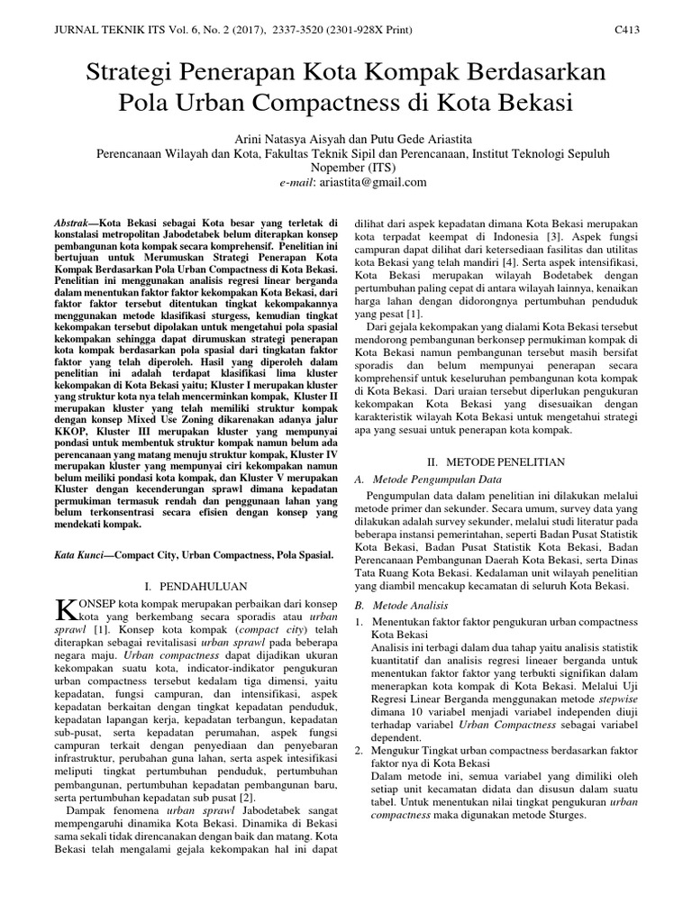 Strategi Penerapan Kota Kompak Berdasarkan Urban Compactness Di Kota Bekasi Pdf