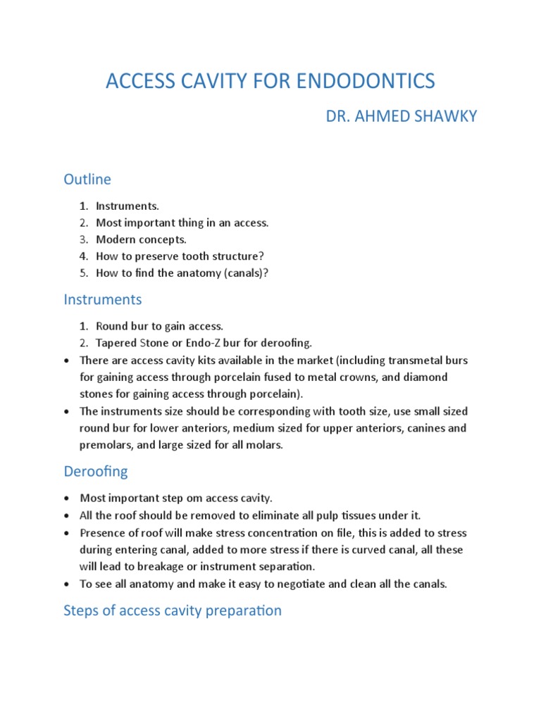 Access Cavity For Endodontics | Download Free PDF | Dental Anatomy ...