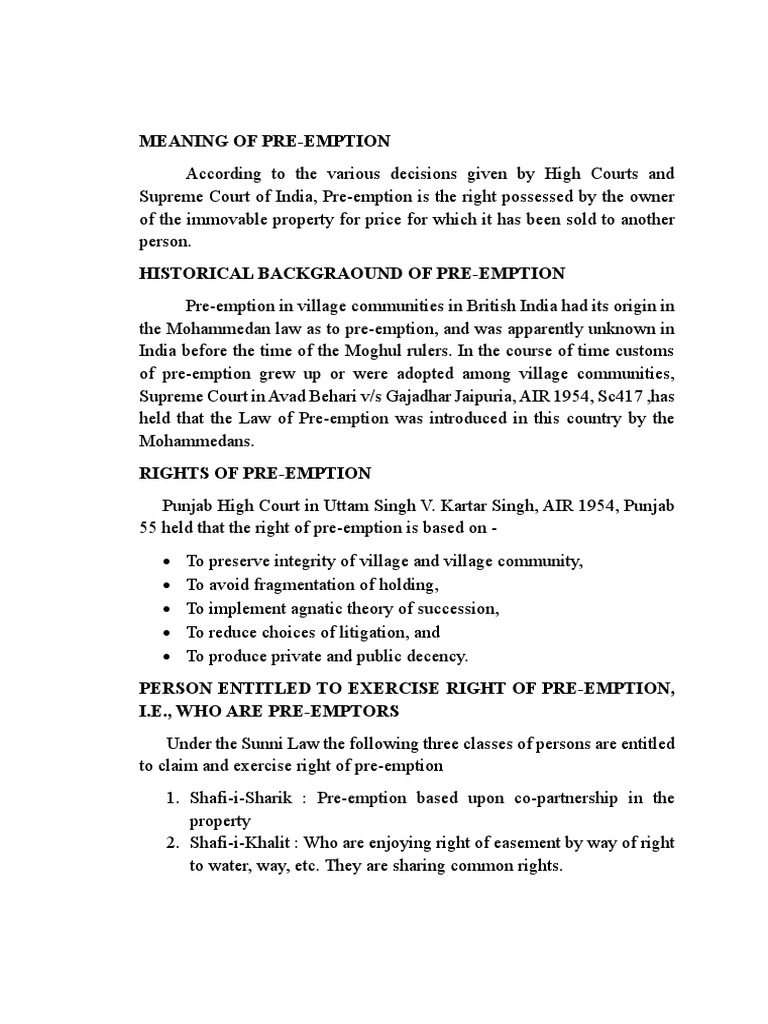Understanding Pre-emption Rights in Law | PDF | Environmental Law ...