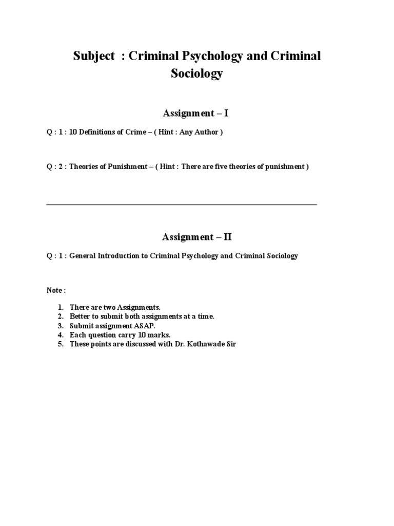Criminal Psychology & Sociology Assignments | PDF | Social Science