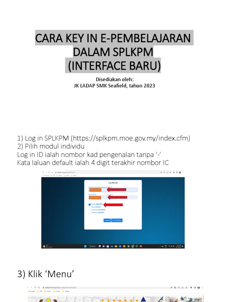 Cara Key in E-Pembelajaran Dalam SPLKPM | PDF