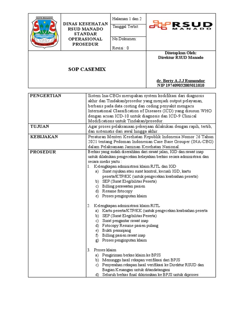 SOP Klaim BPJS Kesehatan RSUD Manado | PDF