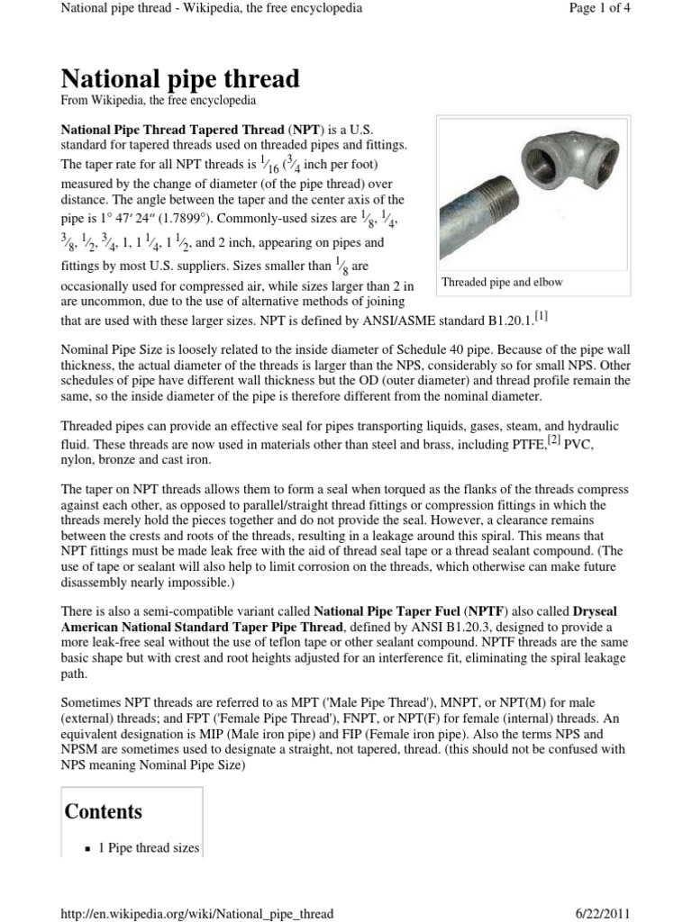 NPT Threads | PDF | Pipe (Fluid Conveyance) | Tools