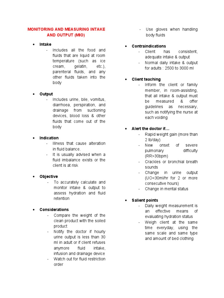 Monitoring and Measuring Intake and Output | PDF