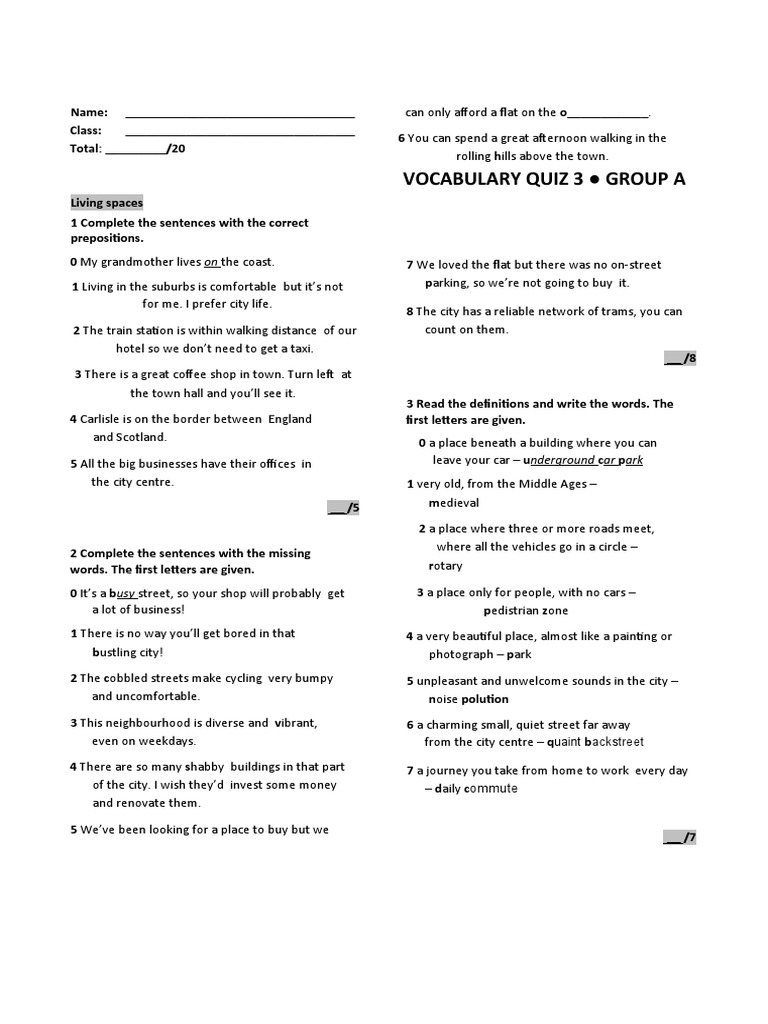 Focus 4 Unit 3 Vocabulary Quiz | PDF | Land Transport | Transport