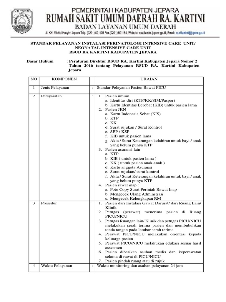 Standar Pelayanan Instalasi Perinatologi Intensive Care Unit - Compressed | PDF