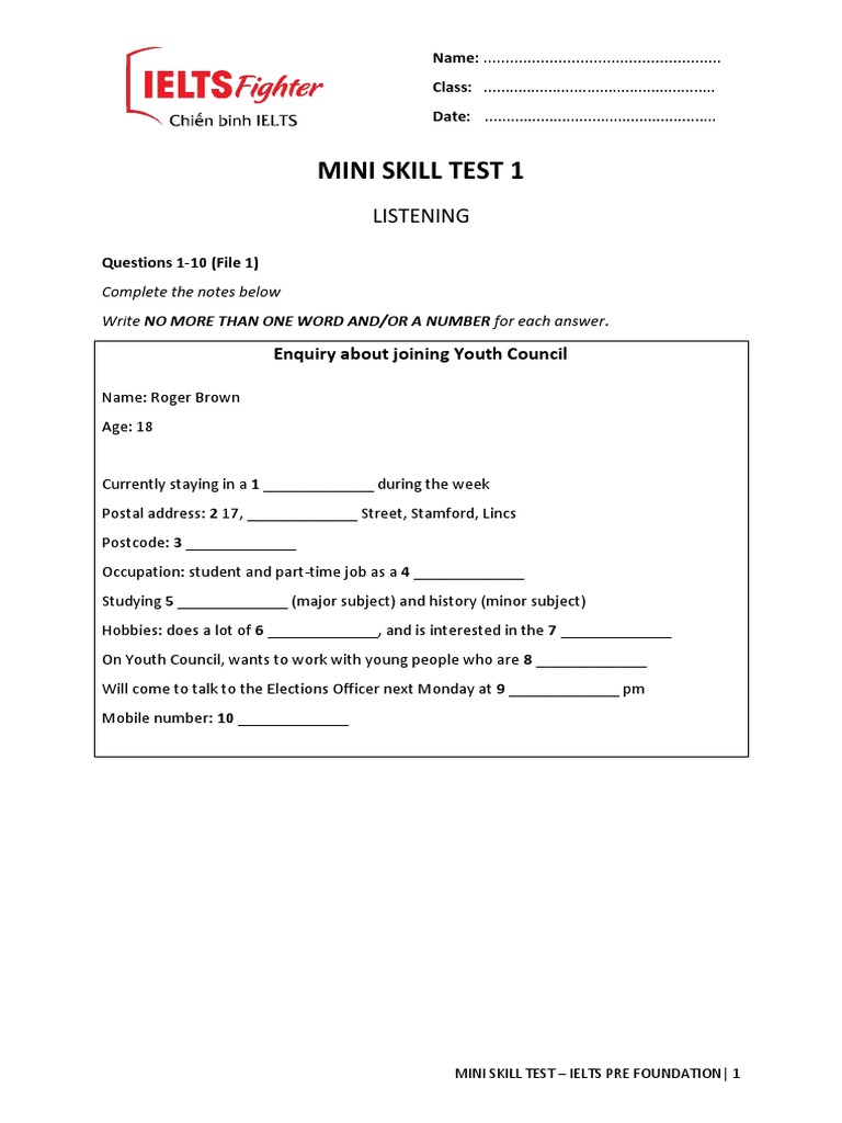 Mini Skill Test 1 | PDF