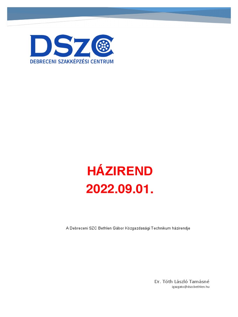 DSZC Bethlen Hazirend 2022 Docx De8b1633eb | PDF