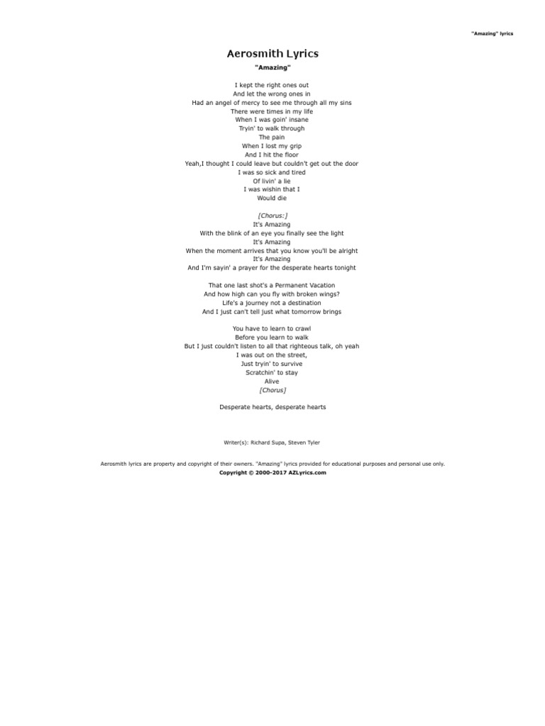 Aerosmith Lyrics - Amazing | PDF