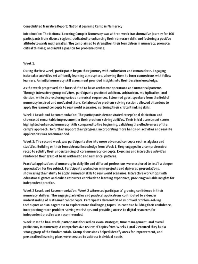 NLC Narrative Report | PDF | Learning | Critical Thinking